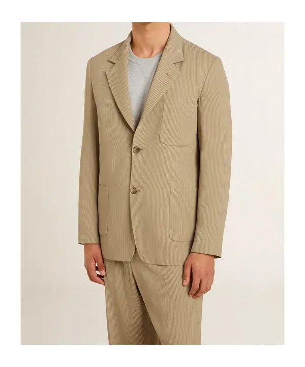 GOLDEN GOOSE Single Breasted Striped Blazer - Beige