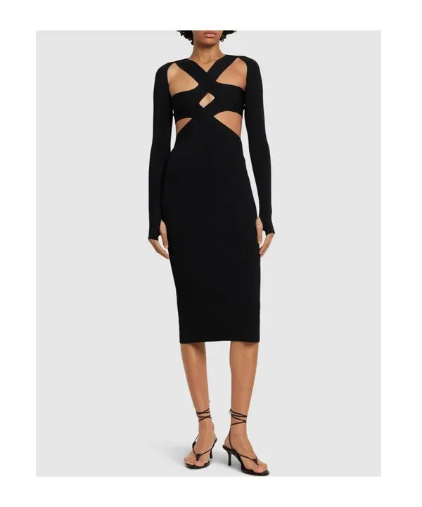 DION LEE Ribbed Cut-out Long Sleeve Dress