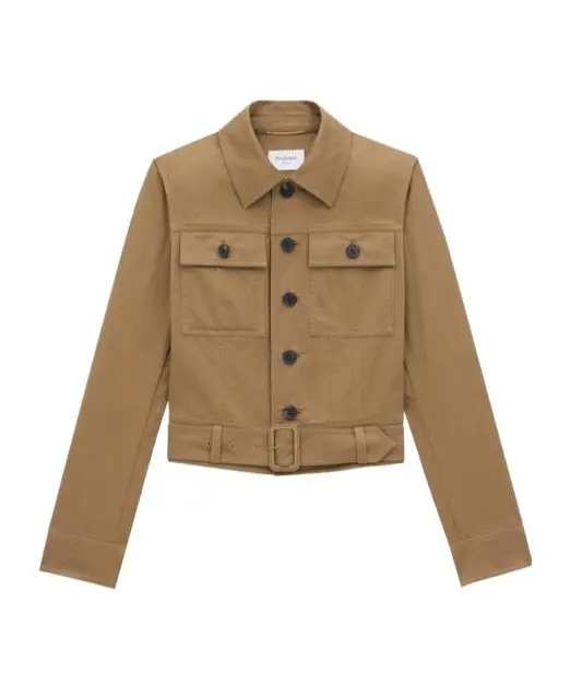 Saint Laurent Belted Cropped Jacket - Beige