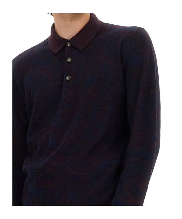 Etro Wool-blend Jacquard Polo Shirt - Black
