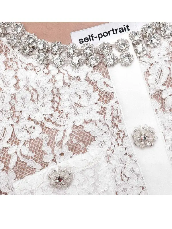 SELF-PORTRAIT Lace Embellished Midi Dress With Detachable Belt