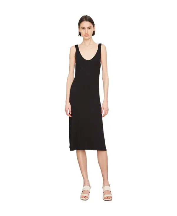 Vince Ribbed Knit V-neck Midi Dress