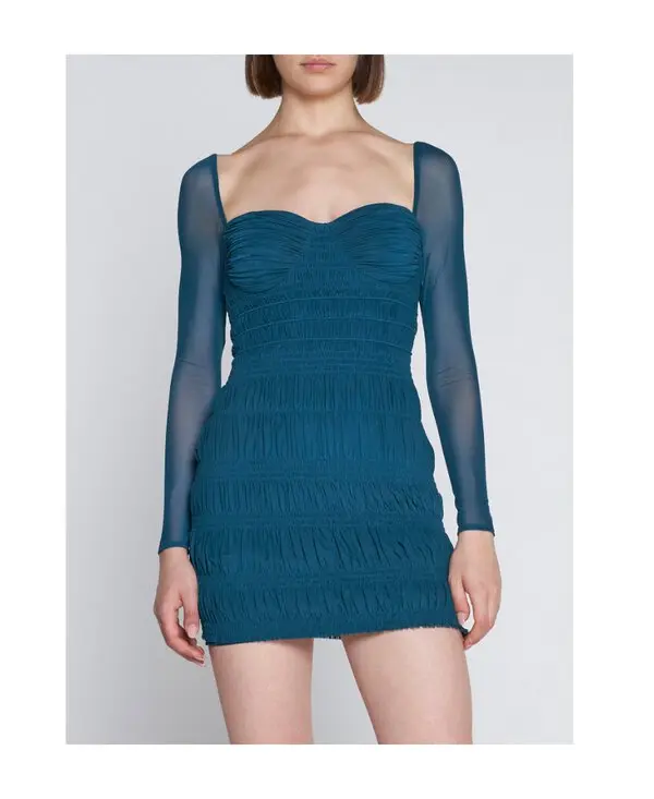 SELF-PORTRAIT Shirred Powermesh Mini Dress