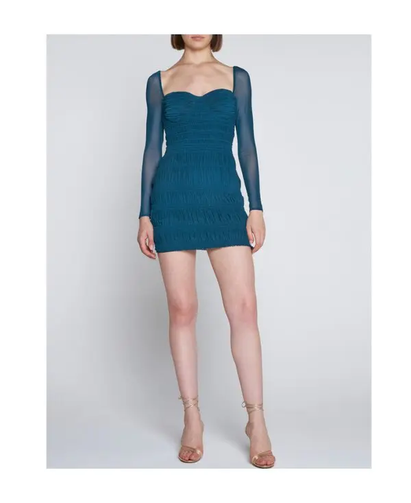 SELF-PORTRAIT Shirred Powermesh Mini Dress