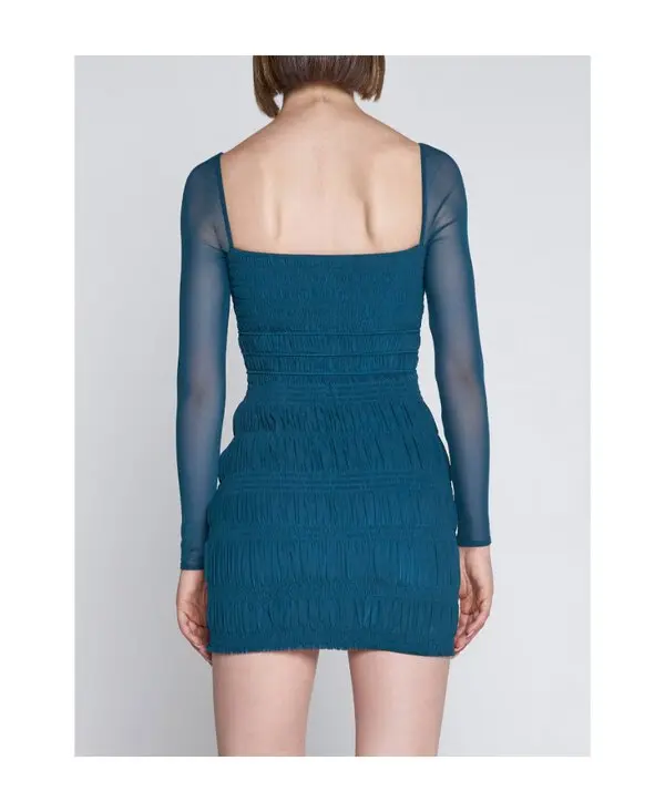 SELF-PORTRAIT Shirred Powermesh Mini Dress