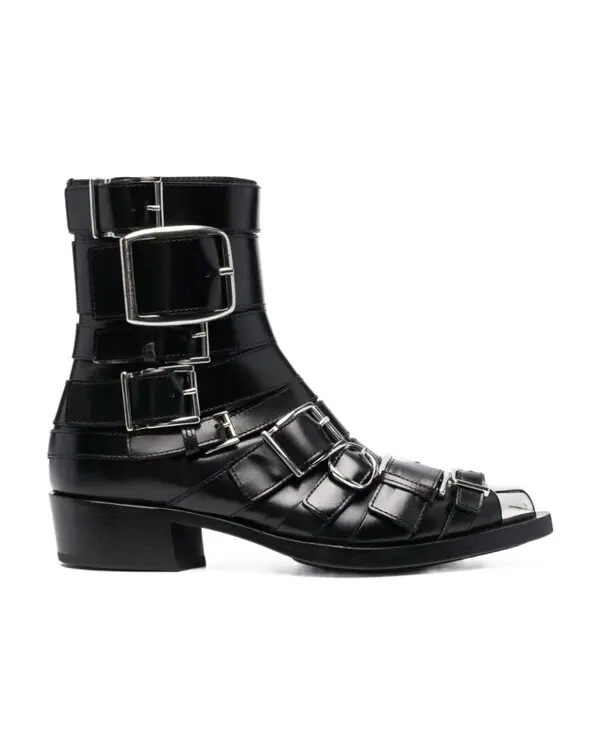 Alexander McQueen Buckle Detailed Ankle Boots With Metal Toe