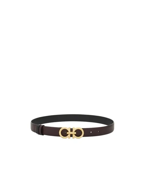 FERRAGAMO Gancini Buckle Leather Belt - Ox Blood Color/black