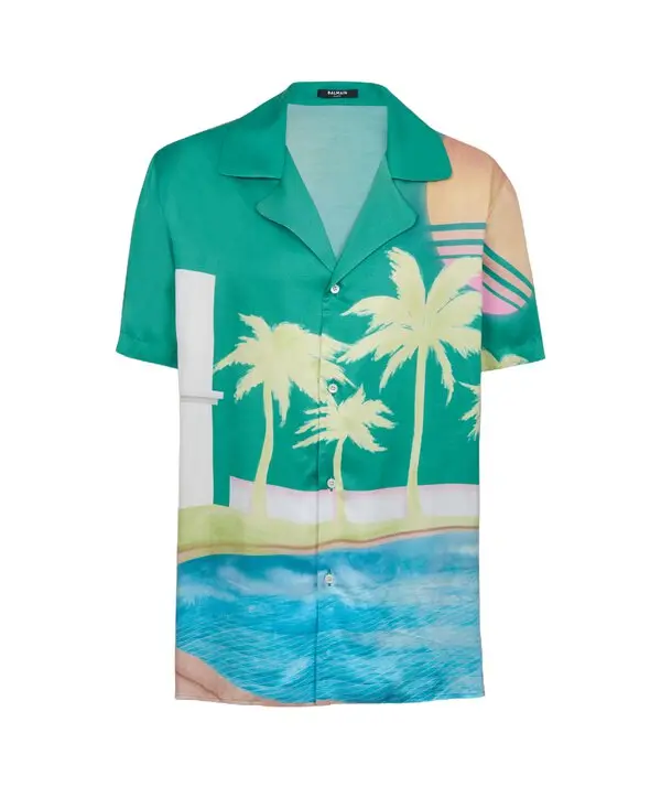 Balmain Palm Printed Short-sleeve Shirt - Green