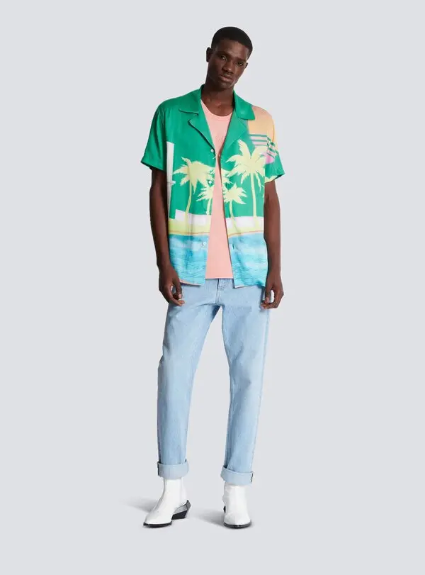 Balmain Palm Printed Short-sleeve Shirt - Green