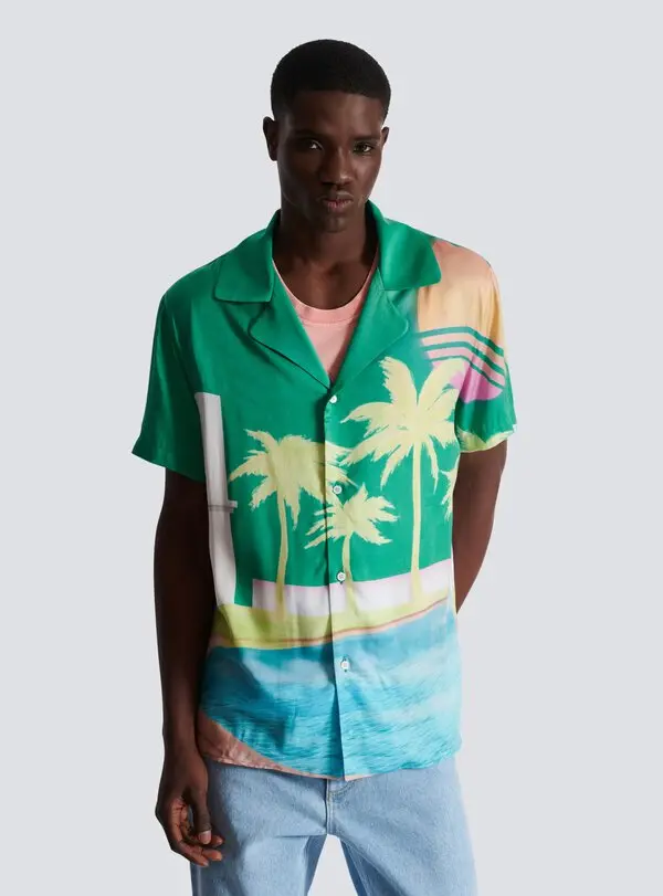 Balmain Palm Printed Short-sleeve Shirt - Green
