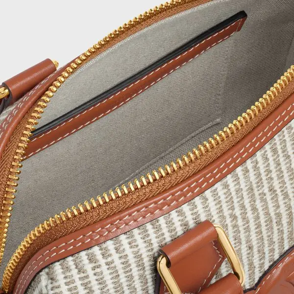 Celine Small Boston Triomphe Bag In Striped Textile And Calfskin