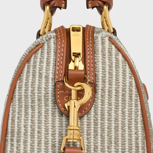 Celine Small Boston Triomphe Bag In Striped Textile And Calfskin