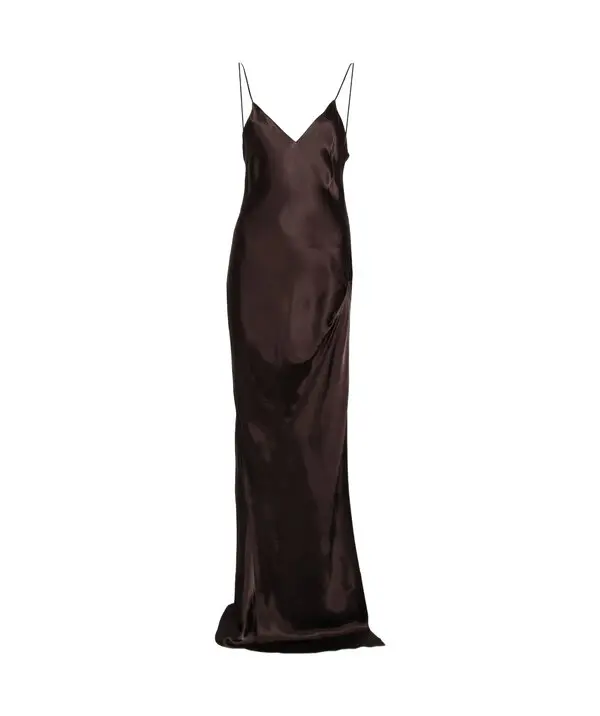 Vetements Spaghetti Strap V-neck Side Slit Dress - Brown