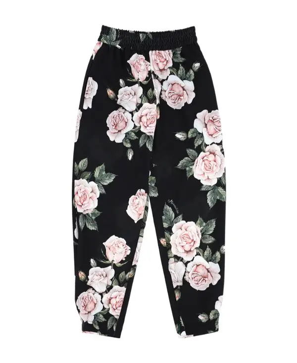 Monnalisa Floral Print Elasticated Waist Trousers - Black