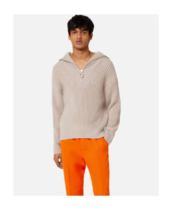 AMI Paris Half-zip Ribbed Knit Sweatshirt - Pink