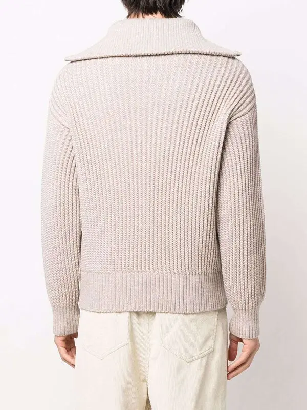 AMI Paris Half-zip Ribbed Knit Sweatshirt - Pink