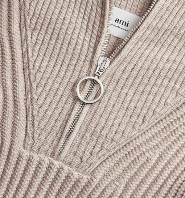 AMI Paris Half-zip Ribbed Knit Sweatshirt - Pink