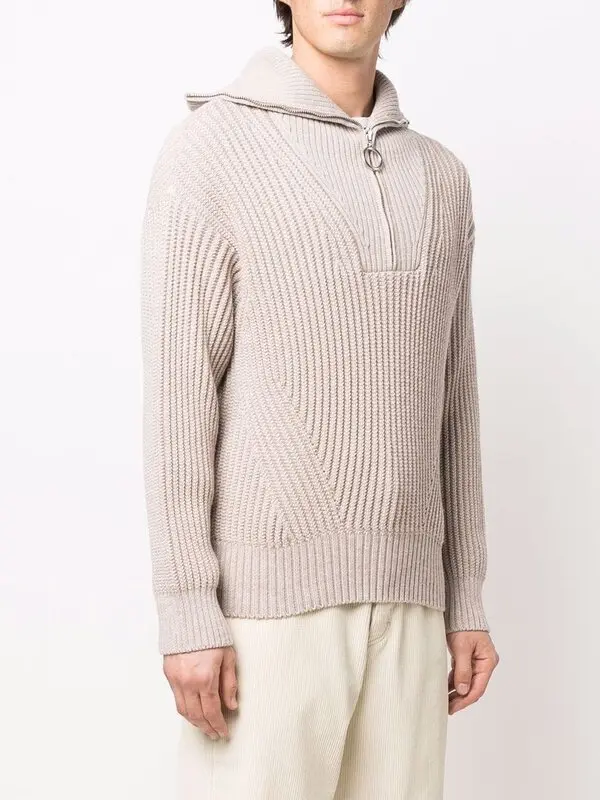 AMI Paris Half-zip Ribbed Knit Sweatshirt - Pink