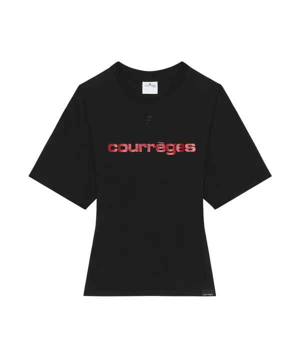 COURREGES Courrèges Logo Printed Crewneck T-shirt - Black/ruby Red