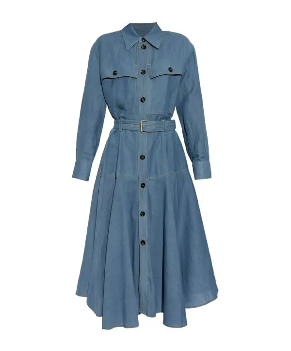 Bottega Veneta Flared Denim Shirt Dress - Blue