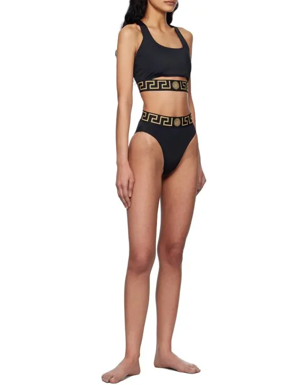 Versace Greca Border High-waist Bikini Briefs - Black