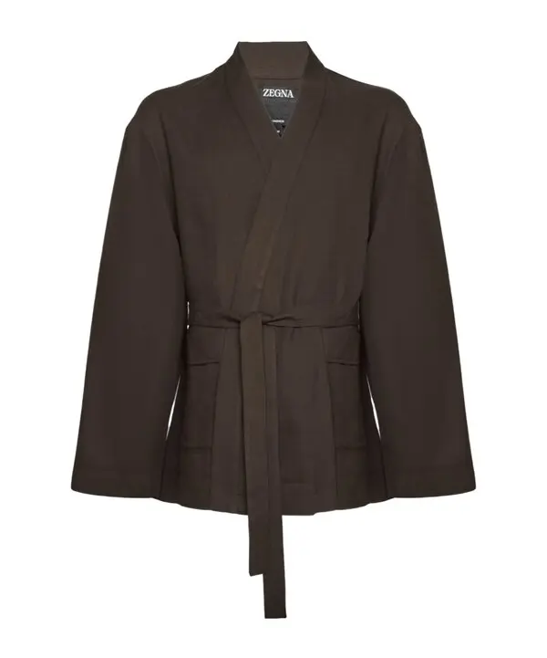 Zegna Long Sleeve Belted Jacket - Brown