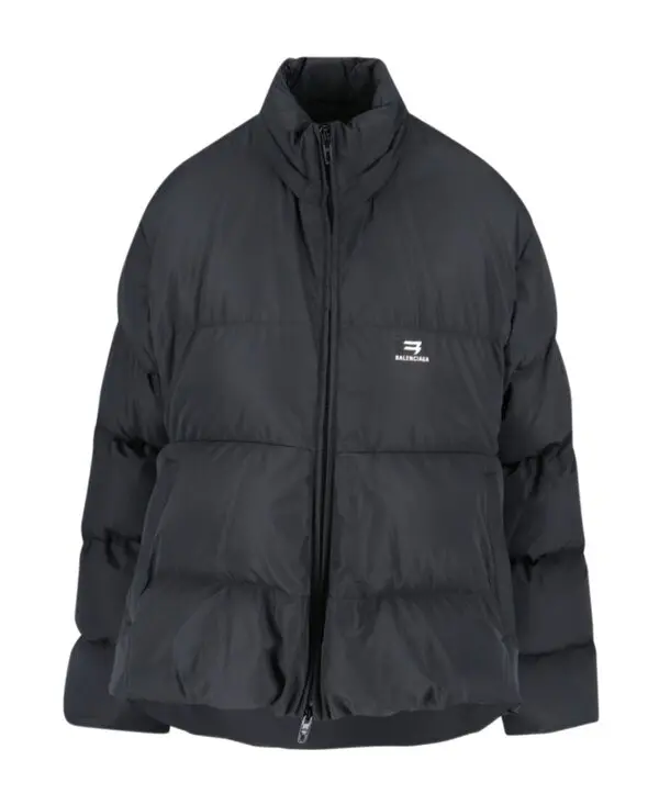 Balenciaga Logo Printed Padded Jacket - Black