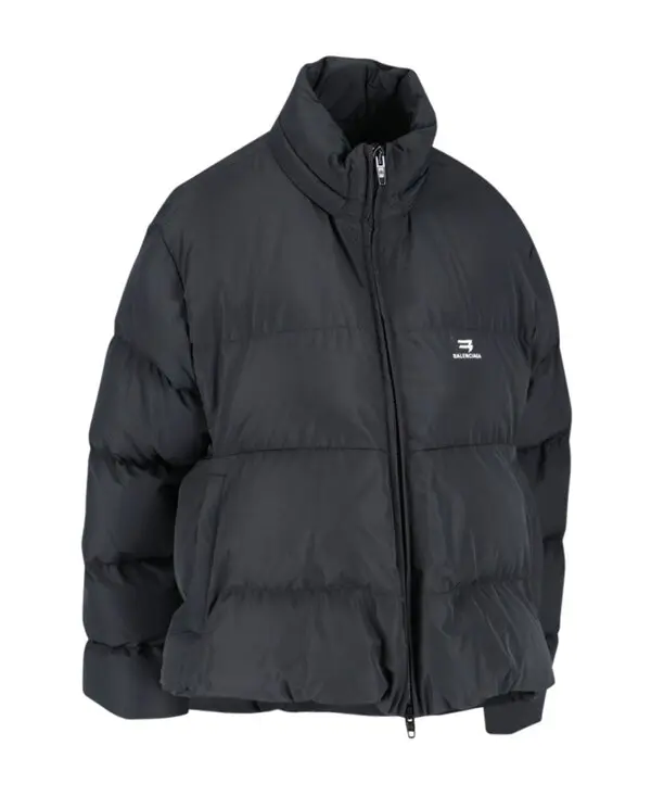 Balenciaga Logo Printed Padded Jacket - Black