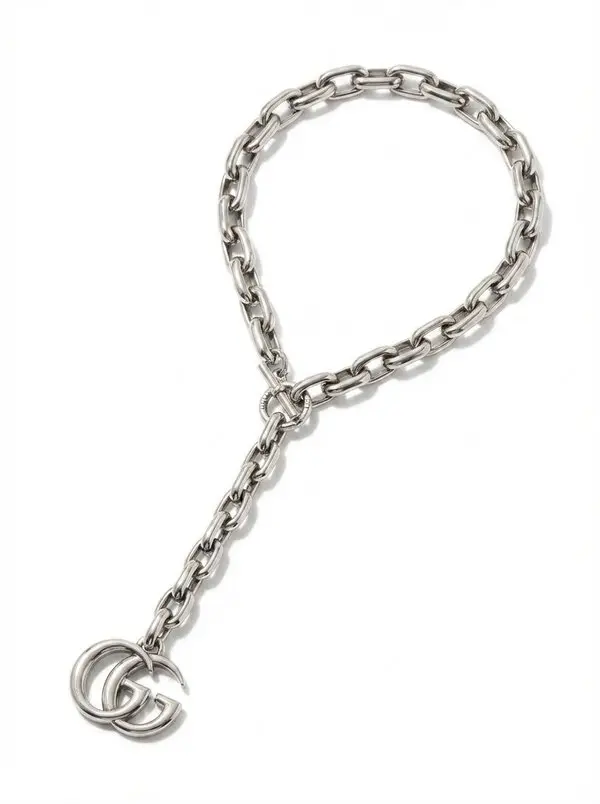 Gucci Gg Marmont Pendant Chain Necklace - Palladium Color