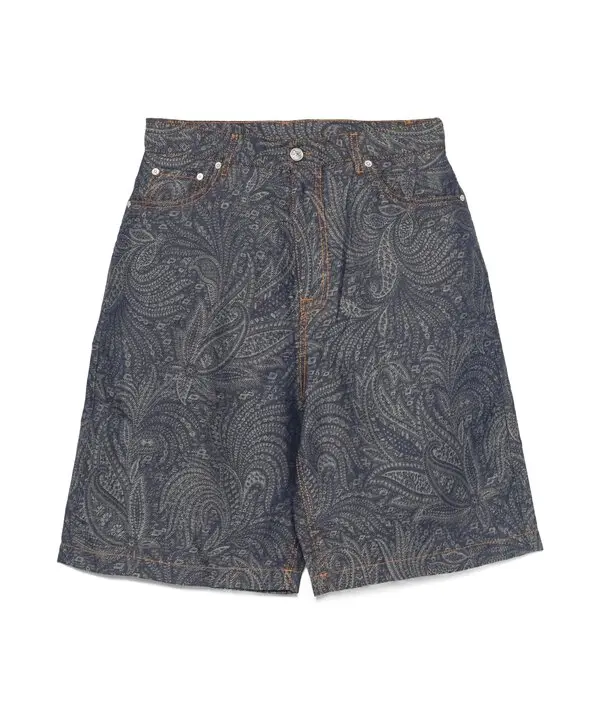 Etro Jacquard Logo Patch Denim Bermuda Shorts - Ocean Blue