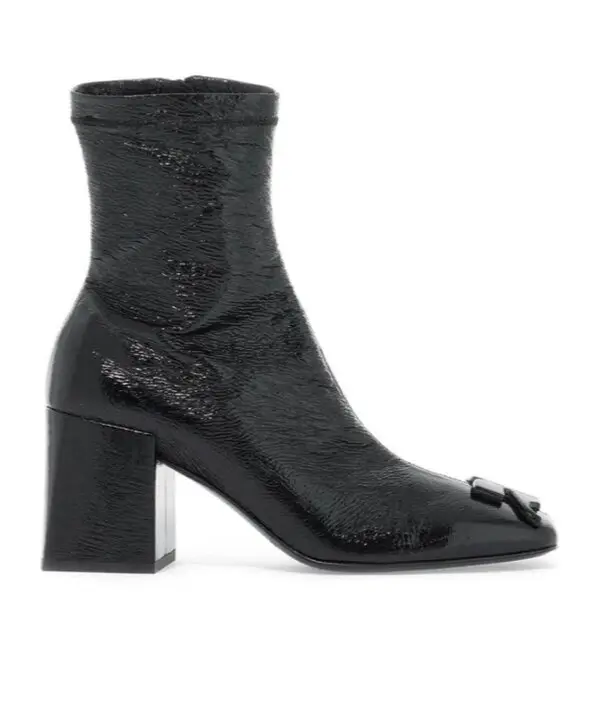 COURREGES Zip Detailed Square Toe Ankle Boots - Black