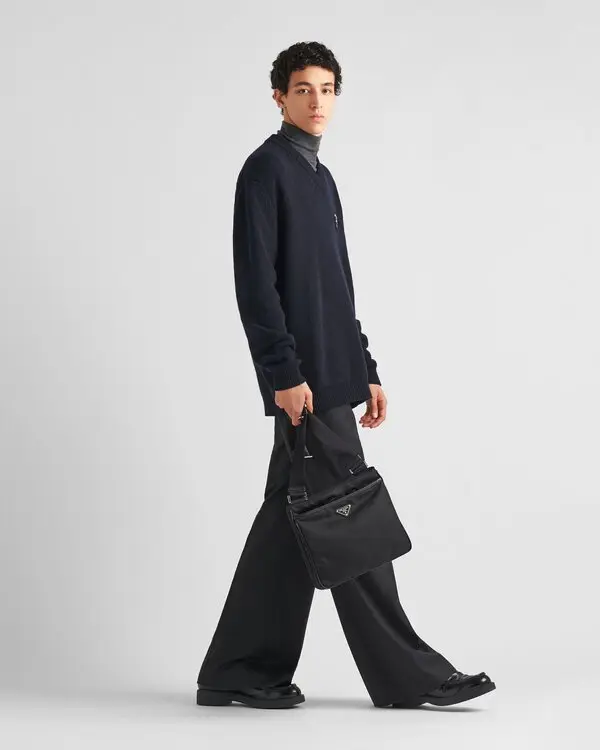 Prada Logo Plaque Zipped Messenger Bag