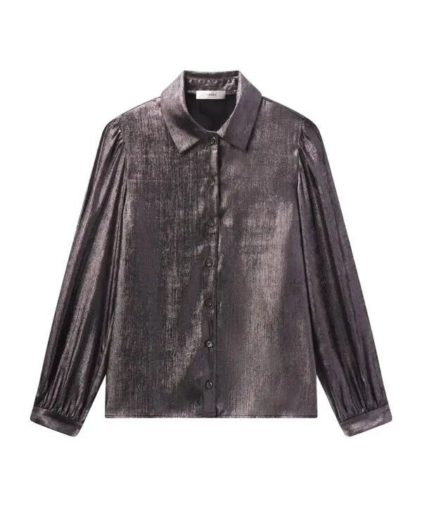 FRAME Metallic Pleated Blouse - Black