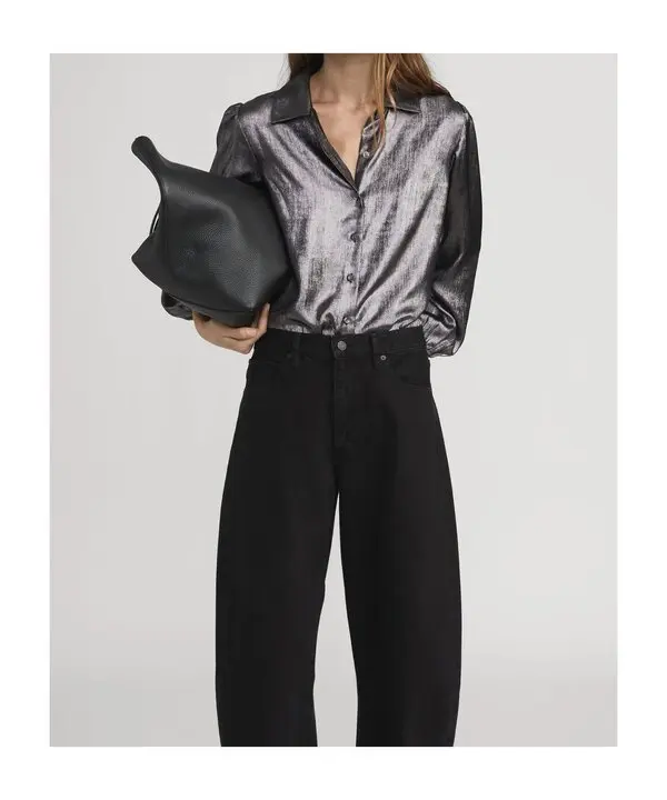 FRAME Metallic Pleated Blouse - Black