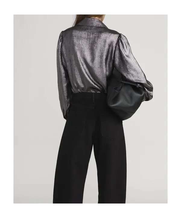 FRAME Metallic Pleated Blouse - Black