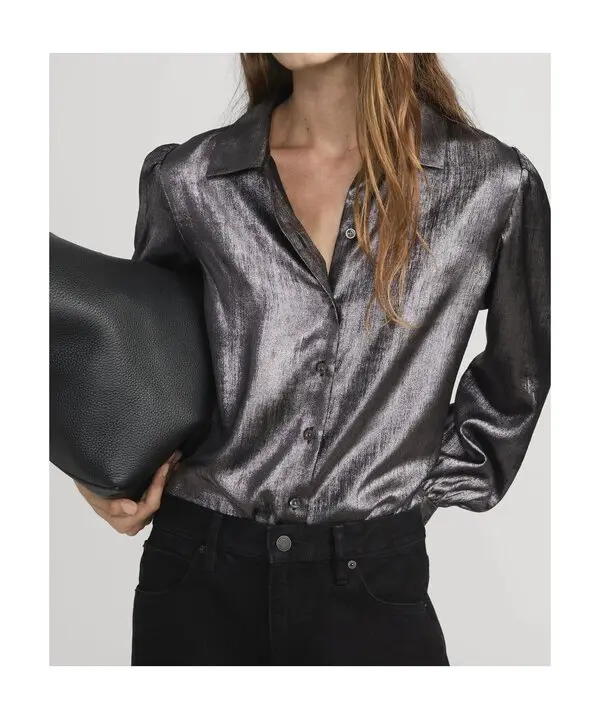 FRAME Metallic Pleated Blouse - Black