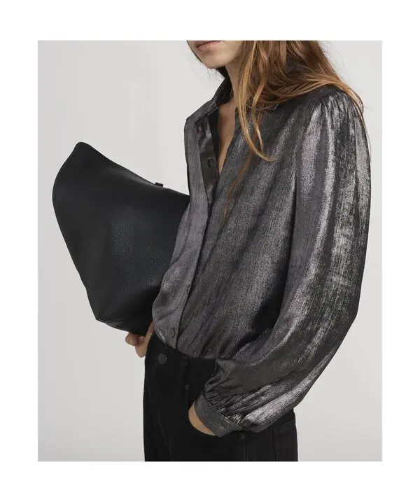 FRAME Metallic Pleated Blouse - Black