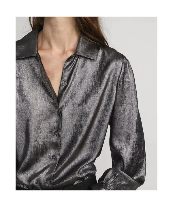 FRAME Metallic Pleated Blouse - Black