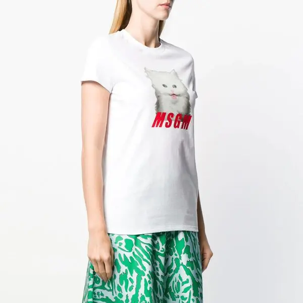 MSGM Cat Print Logo T-shirt - White