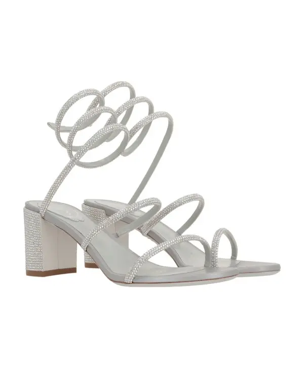 Rene Caovilla Cleo Embellished Serpent Ankle Strap Sandals - Gray