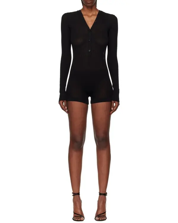 MUGLER Ribbed V-neck Long Sleeve Bodyshorts