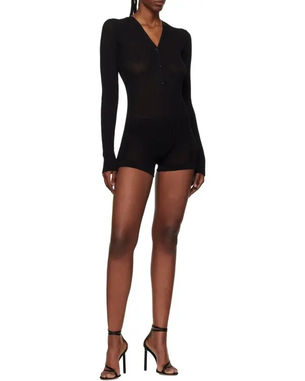 MUGLER Ribbed V-neck Long Sleeve Bodyshorts