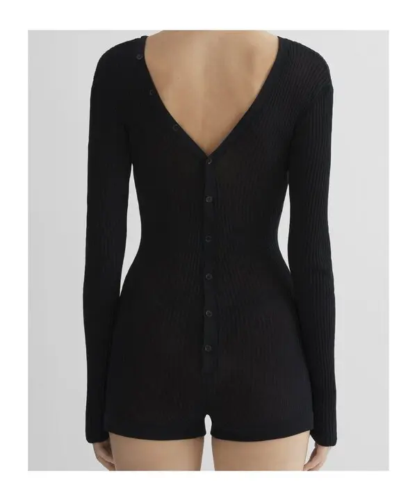 MUGLER Ribbed V-neck Long Sleeve Bodyshorts