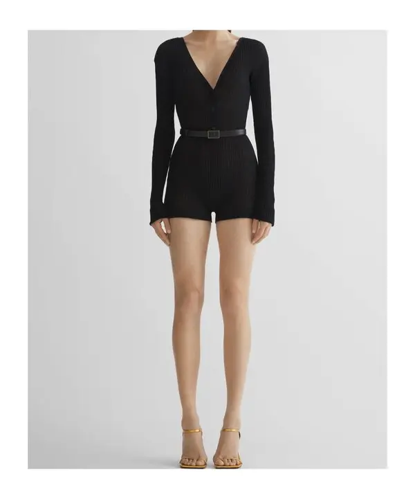 MUGLER Ribbed V-neck Long Sleeve Bodyshorts