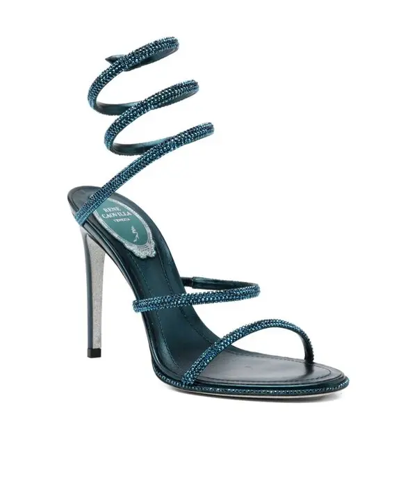 Rene Caovilla Embellished Spiral Heeled Sandals - Blue