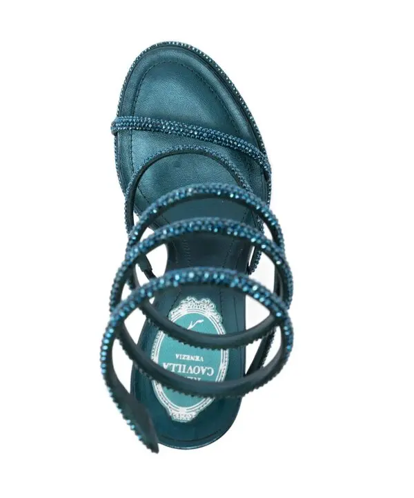 Rene Caovilla Embellished Spiral Heeled Sandals - Blue