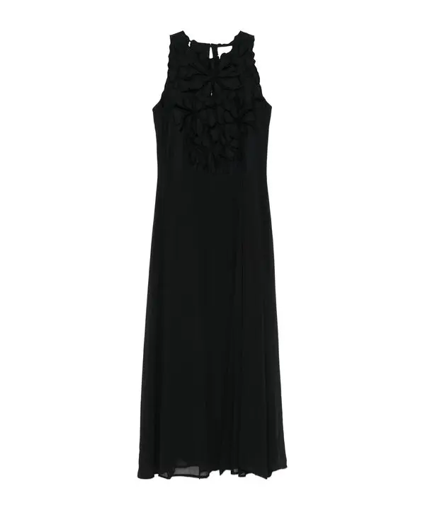 FORTE_FORTE Floral Applique Maxi Dress - Nero