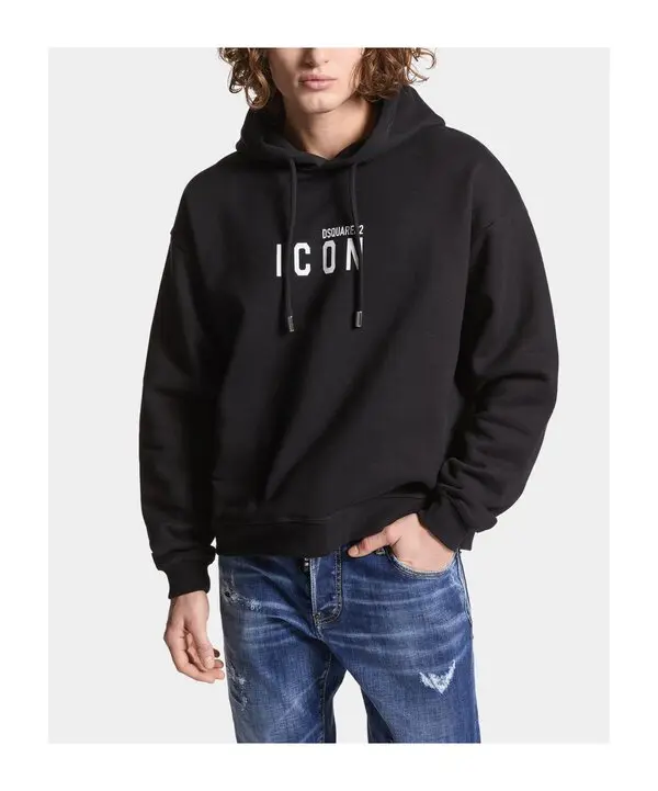 Dsquared2 Icon Logo Printed Drawstring Hoodie - Black