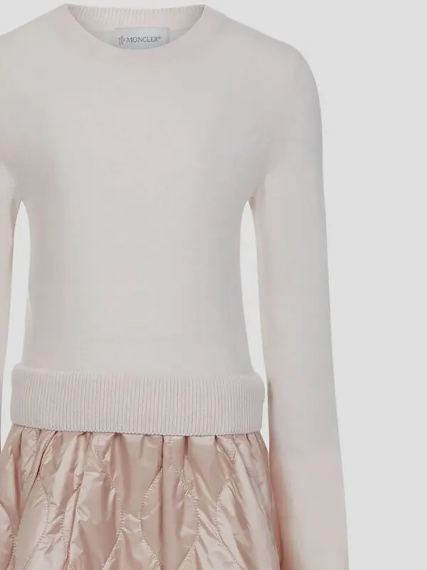 Moncler Long-sleeved Round Neck Dress With Quilted Skirt
