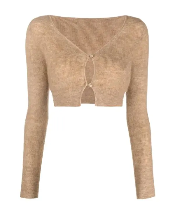 Jacquemus Long Sleeve Cropped Cardigan - Nude